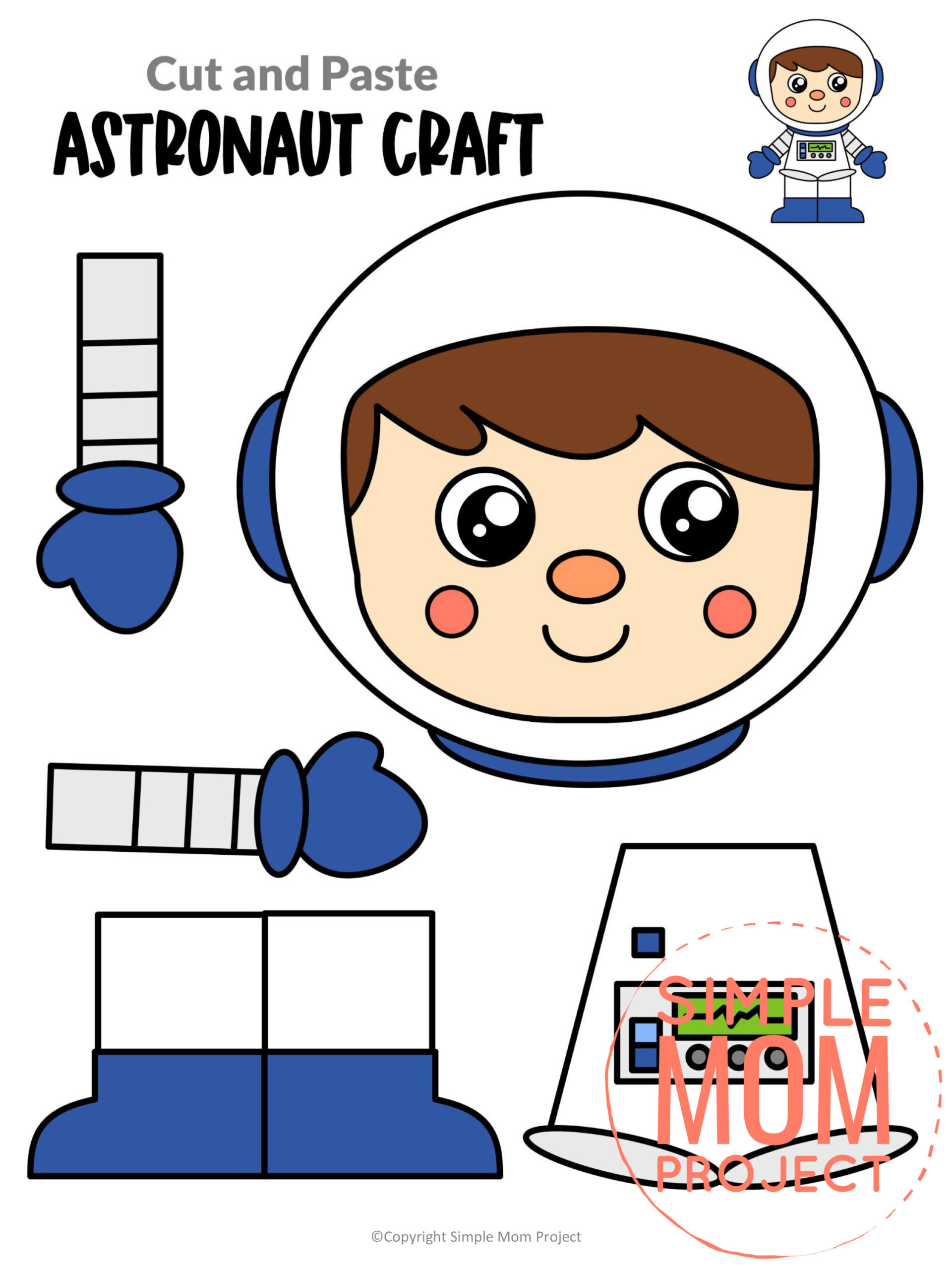 Astronaut Printable Cut And Paste Craft Simple Mom Project Store