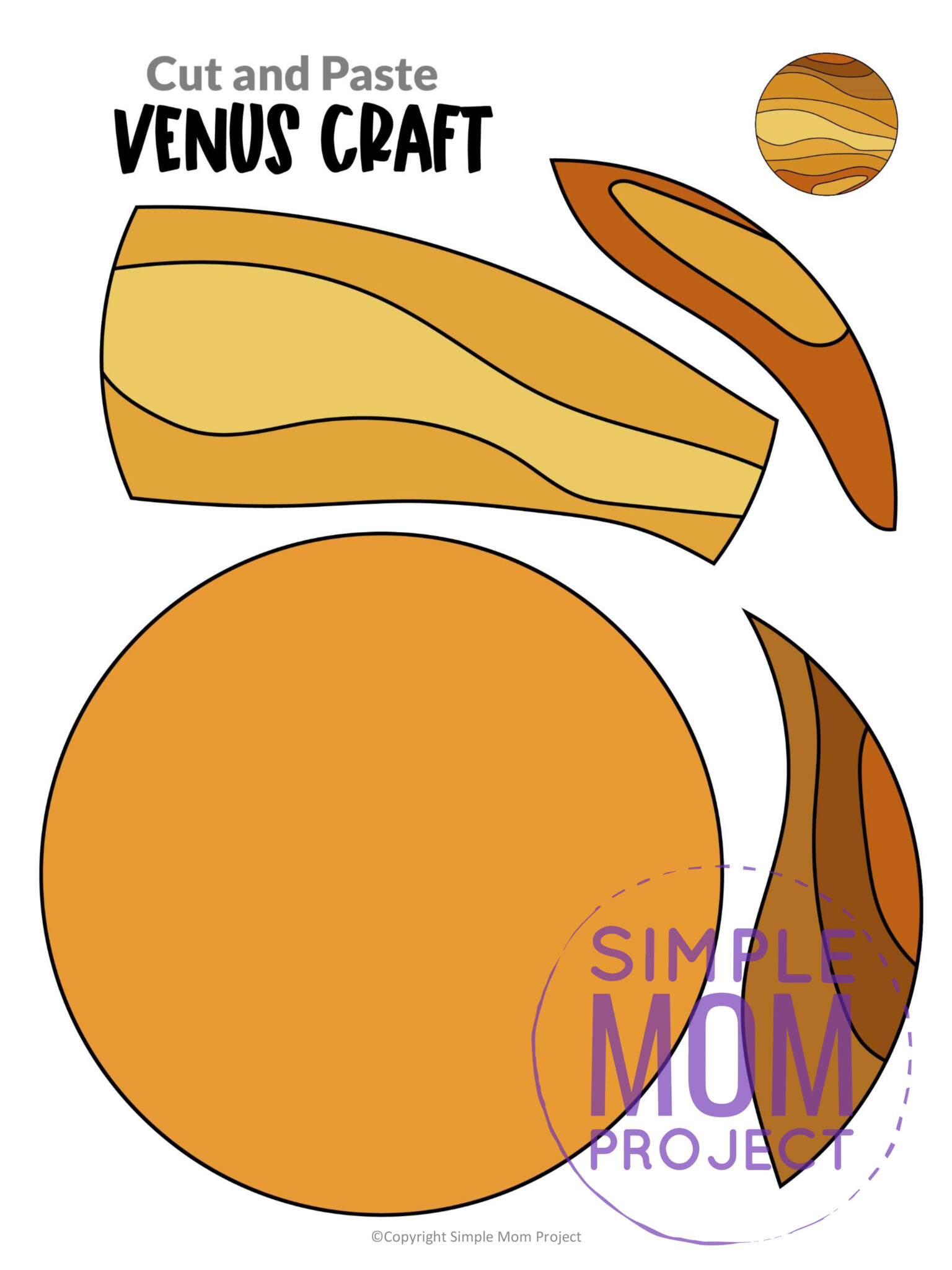 Planet Venus Craft Cut and Paste Printable Template – Simple Mom ...