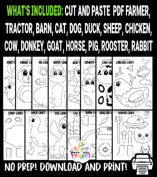 Black and White Farm Animal Cut and Paste Crafts - Simple Mom Project Store
