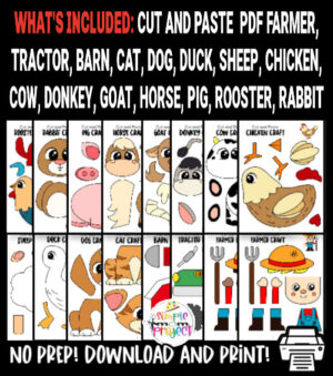 Full Colored Farm Animal Cut and Paste Crafts - Simple Mom Project Store