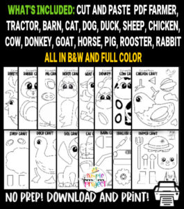 30 Farm Animal Cut and Paste Instant Printable Template Crafts | Full ...