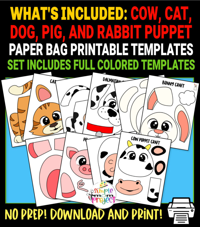 Bunny Rabbit Paper Bag Puppet Craft Template - Simple Mom Project Store