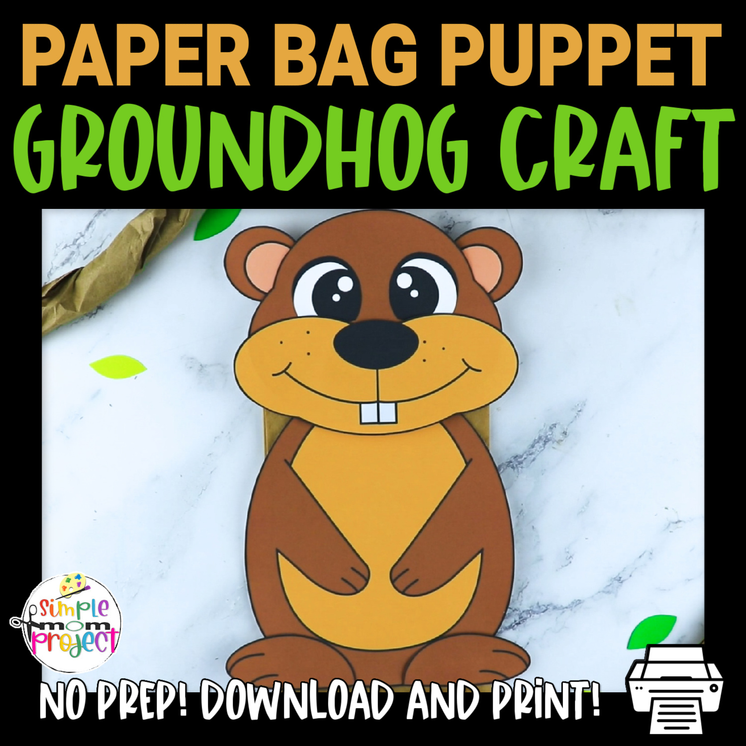 Printable Groundhog Puppet Template