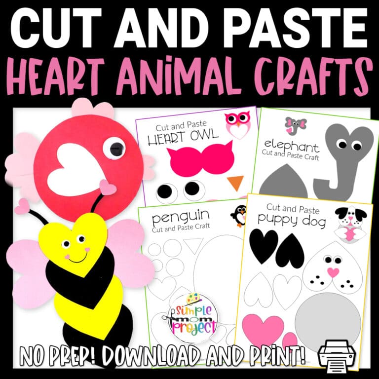 Heart Animal Cut and Paste Crafts - Simple Mom Project Store