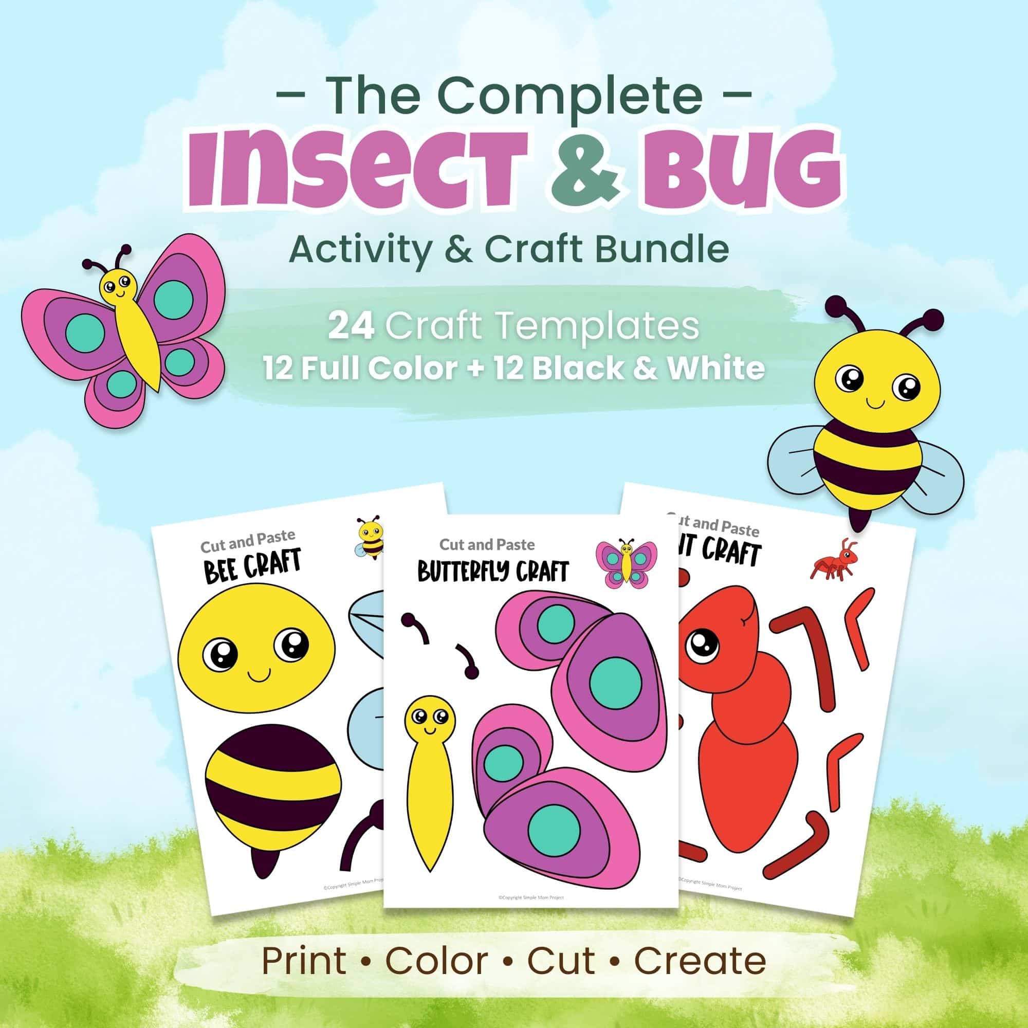 Insect & Bug Crafts Mega Bundle – 24 Printable Cut & Paste Templates ...