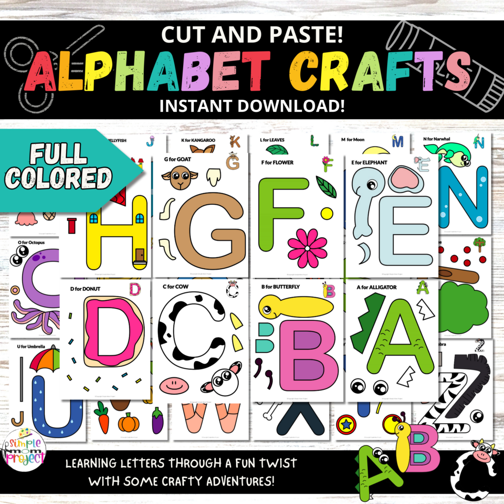 Full Colored Alphabet Cut and Paste Craft Templates - Simple Mom ...