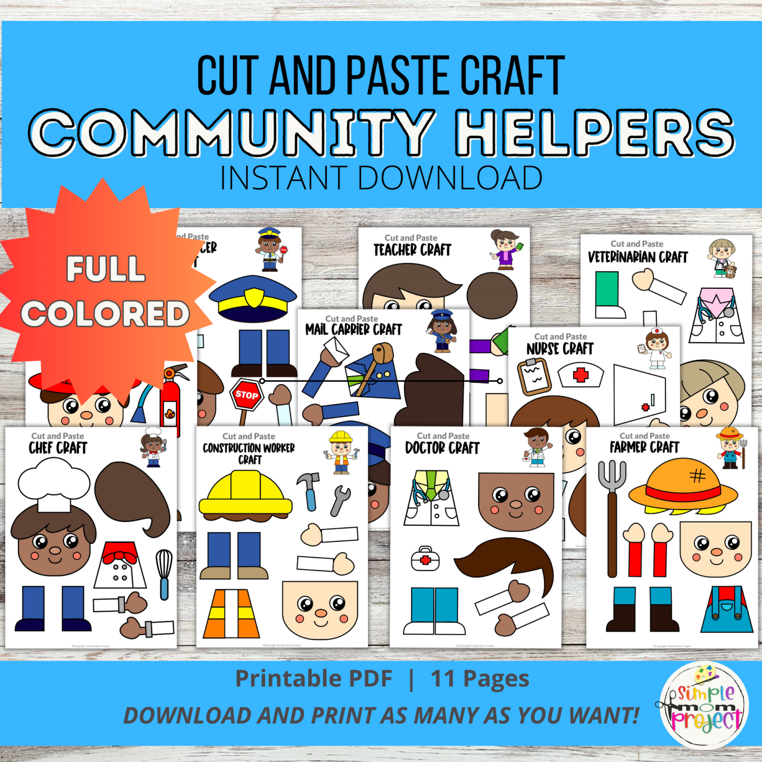 Full Colored Community Helper Craft Templates - Simple Mom Project Store