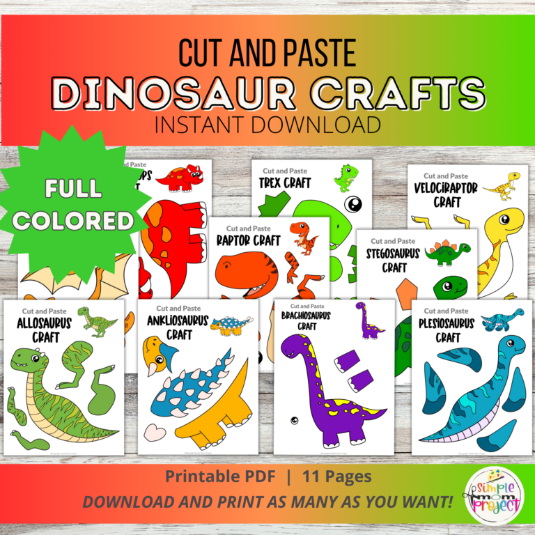 Full Colored Dinosaur Cut and Paste Craft Templates - Simple Mom ...