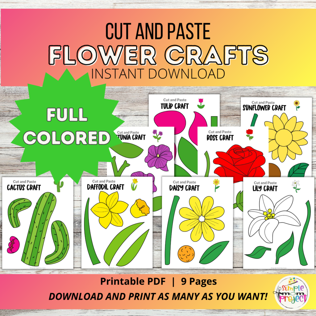 Full Colored Flower Cut and Paste Craft Templates - Simple Mom Project ...