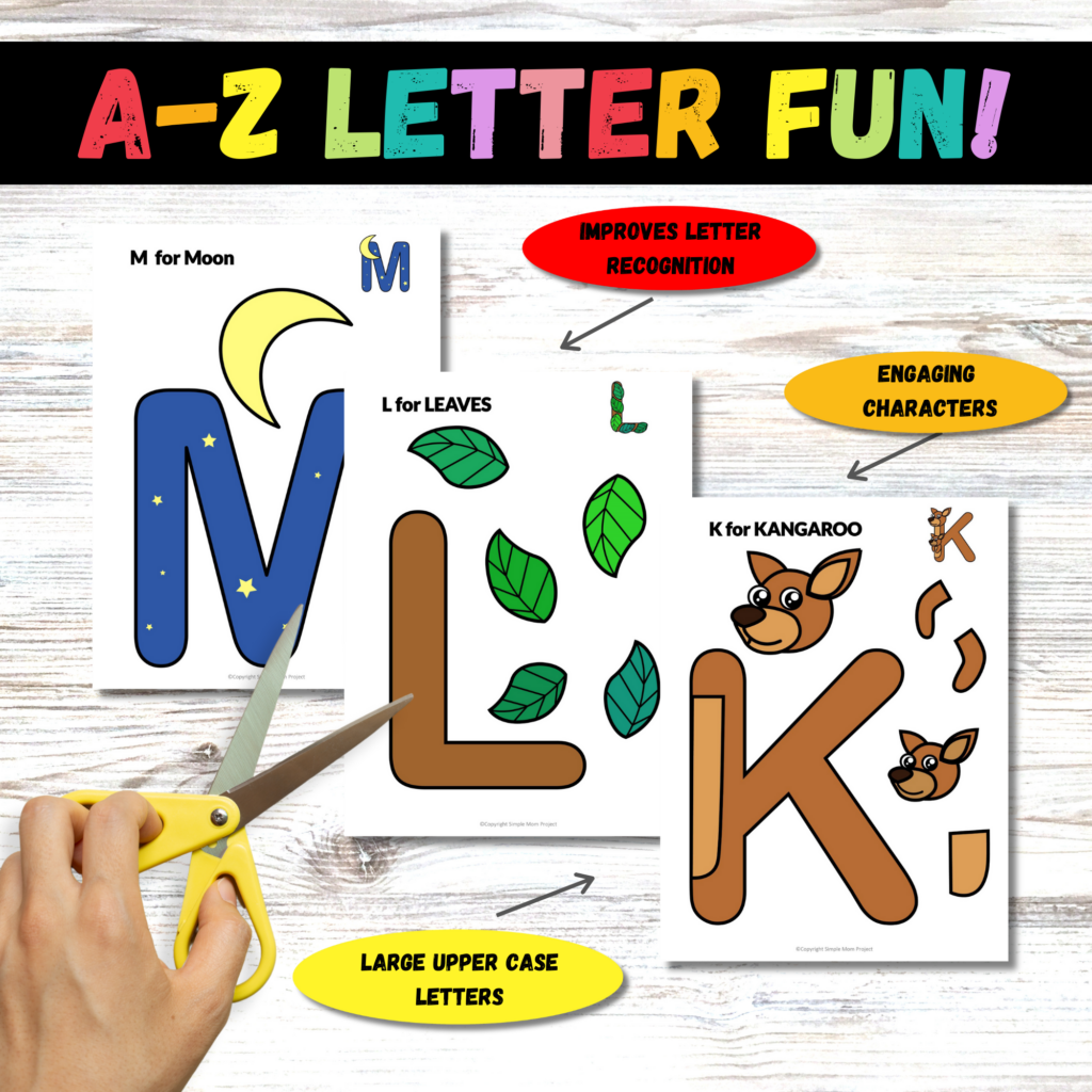 Full Colored Alphabet Cut and Paste Craft Templates - Simple Mom ...