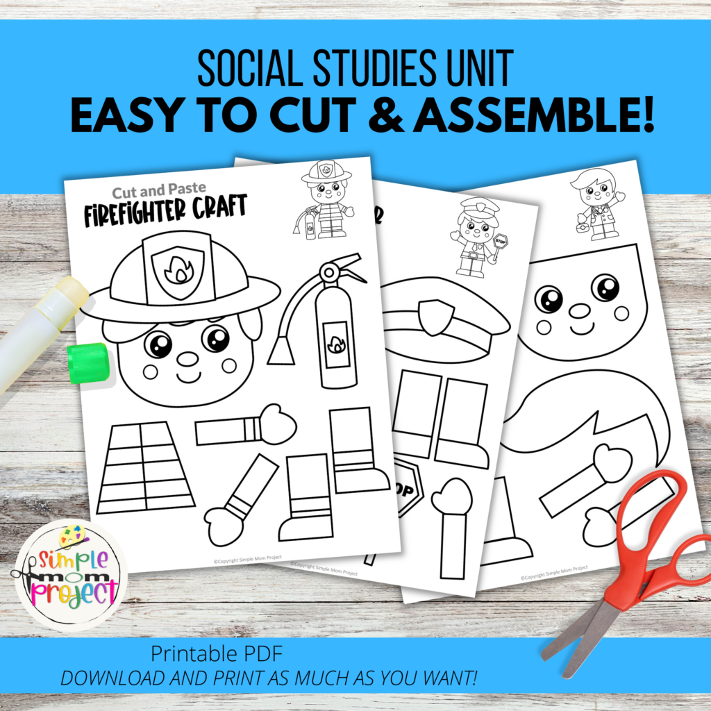Black and White Community Helper Craft Templates - Simple Mom Project Store