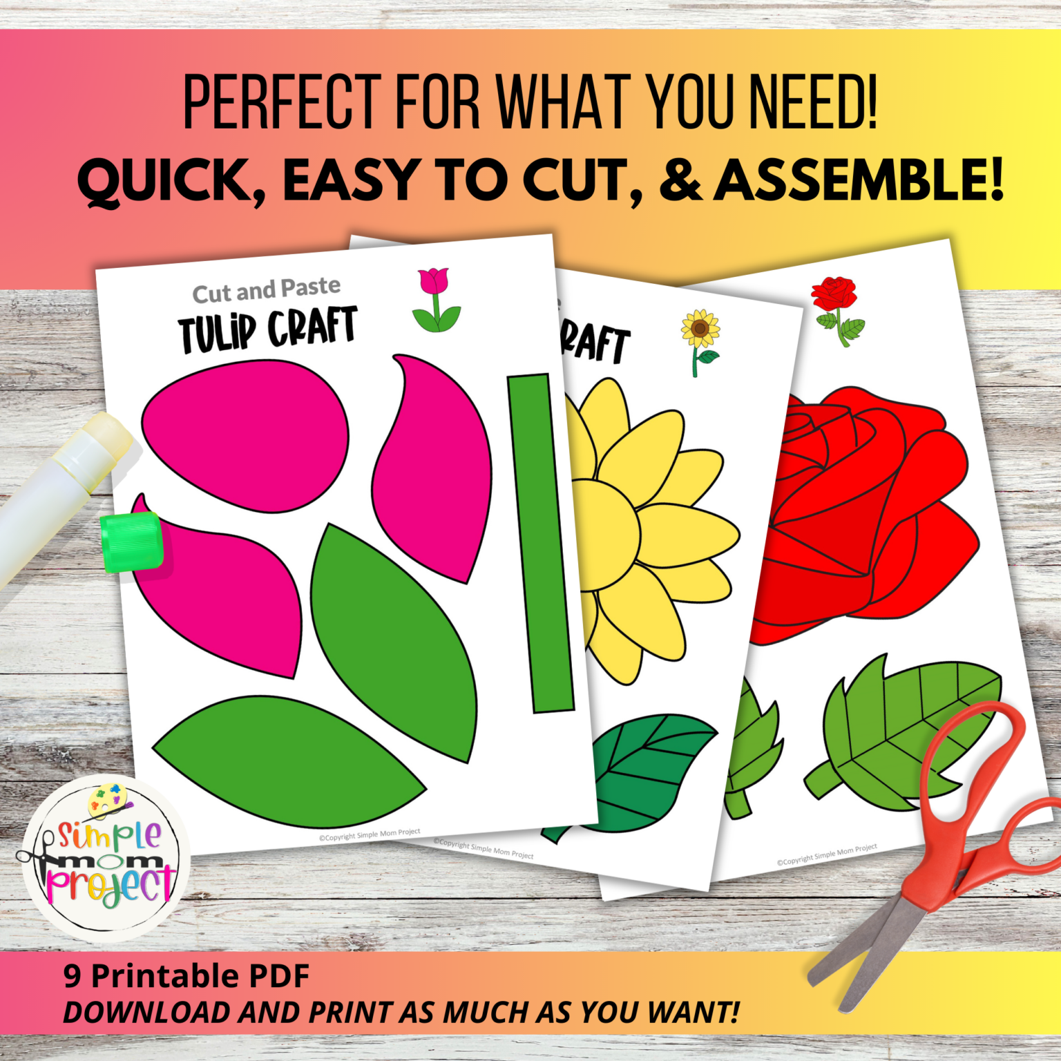 Full Colored Flower Cut and Paste Craft Templates - Simple Mom Project ...