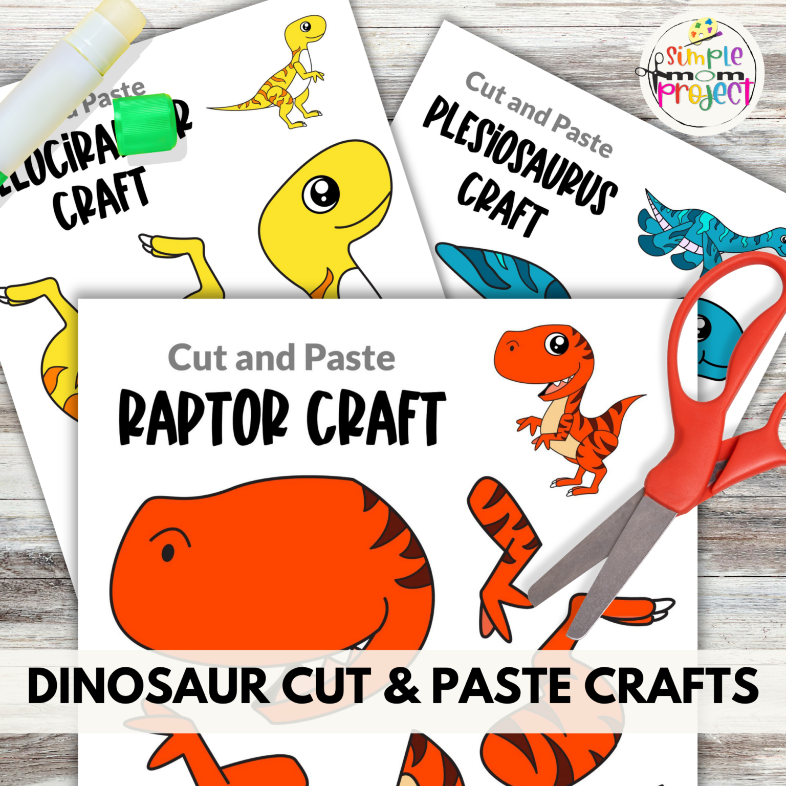 Full Colored Dinosaur Cut and Paste Craft Templates - Simple Mom ...