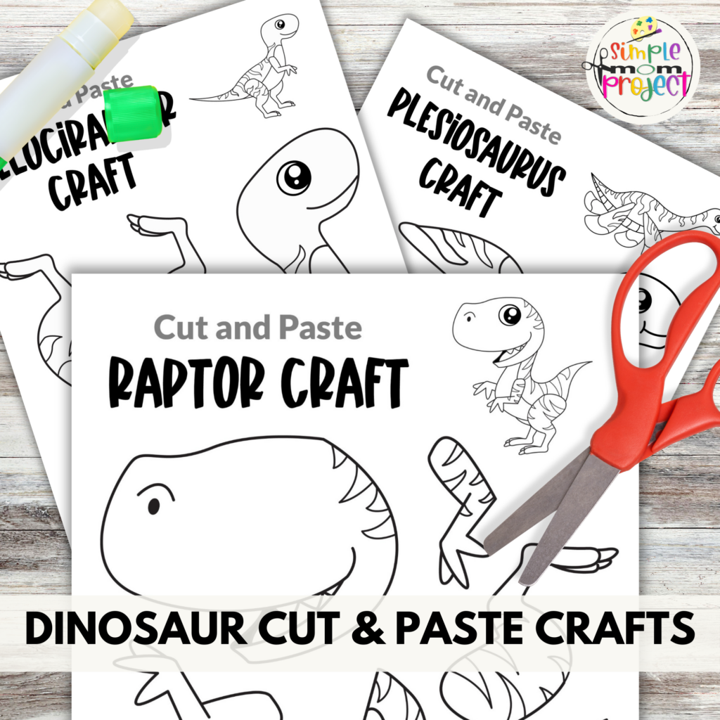 Black and White Dinosaur Cut and Paste Craft Templates - Simple Mom ...