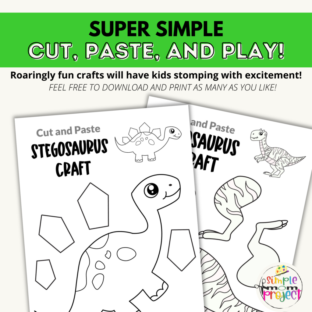 Black and White Dinosaur Cut and Paste Craft Templates - Simple Mom ...