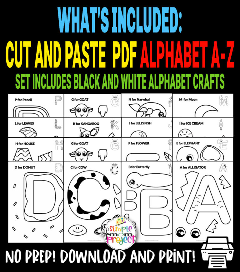 Black and White Alphabet Cut and Paste Craft Templates - Simple Mom ...