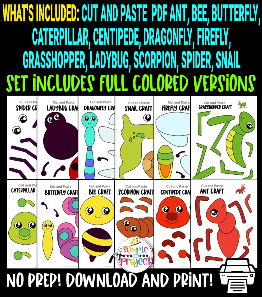 Full Colored Insect and Bug Cut and Paste Craft Templates - Simple Mom ...