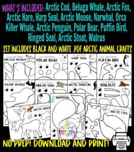 Black and White Arctic Animal Cut and Paste Craft Templates - Simple ...