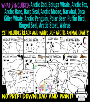 Black and White Arctic Animal Cut and Paste Craft Templates - Simple ...