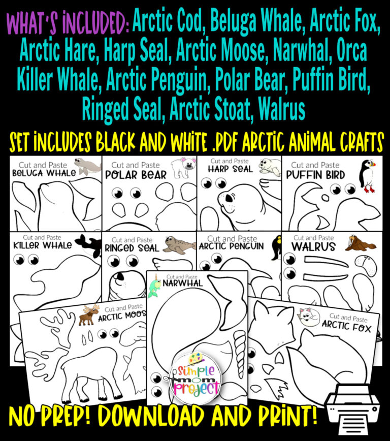 Black and White Arctic Animal Cut and Paste Craft Templates - Simple ...