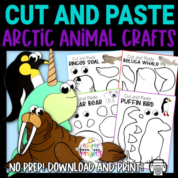Black and White Arctic Animal Cut and Paste Craft Templates - Simple ...