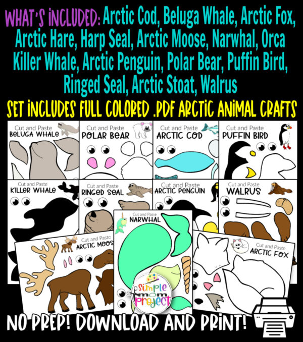 Full Colored Arctic Animal Cut and Paste Craft Templates - Simple Mom ...