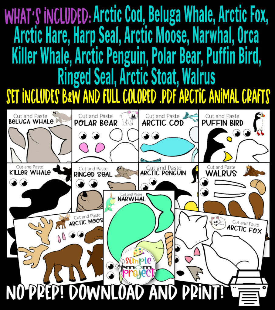 Arctic Animal Cut and Paste Craft Templates - Simple Mom Project Store