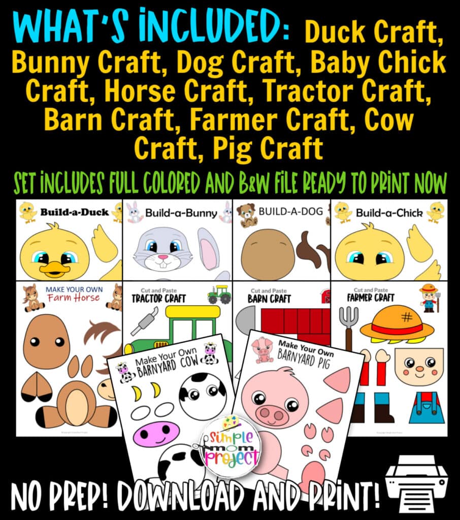20 Build-a-Farm-Animal Cut and Paste Craft Templates – Simple Mom ...