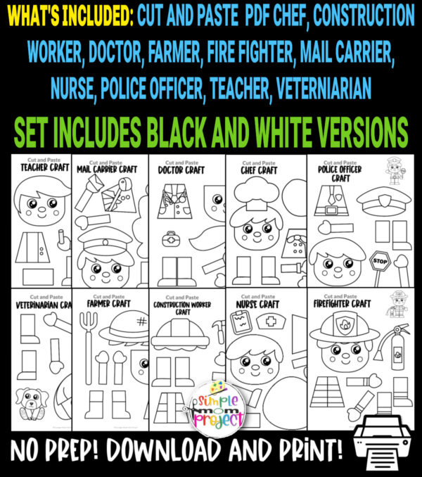 10 Black and White Community Helper Craft Templates – Simple Mom ...