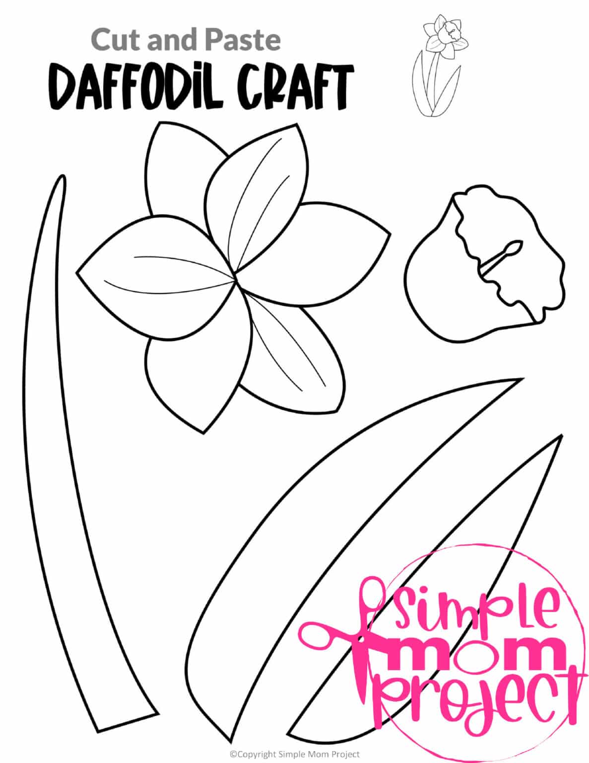 8 Beautiful Flower Cut and Paste Craft Printable Templates | Black and ...