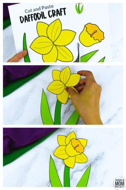 8 Beautiful Flower Cut and Paste Craft Printable Templates | Black and ...
