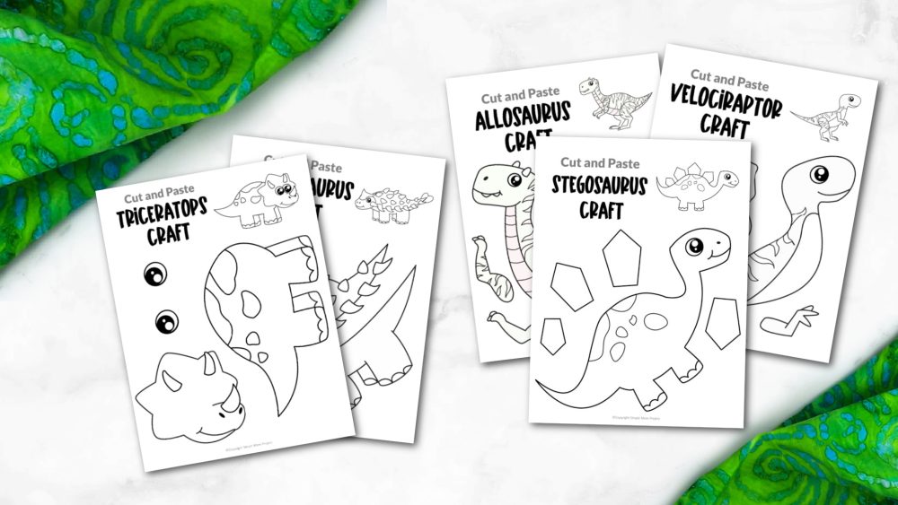 10 Black and White Dinosaur Cut and Paste Craft Templates – Simple Mom ...