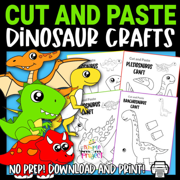 Black and White Dinosaur Cut and Paste Craft Templates - Simple Mom ...