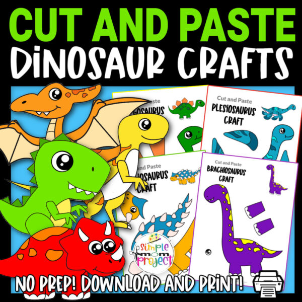 Full Colored Dinosaur Cut and Paste Craft Templates - Simple Mom ...