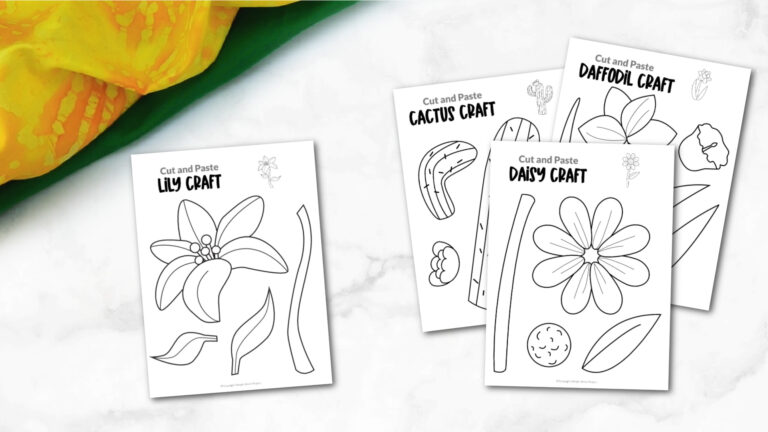 8 Beautiful Flower Cut and Paste Craft Printable Templates | Black and ...