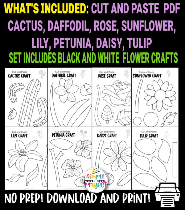 Black and White Flower Cut and Paste Craft Templates - Simple Mom ...