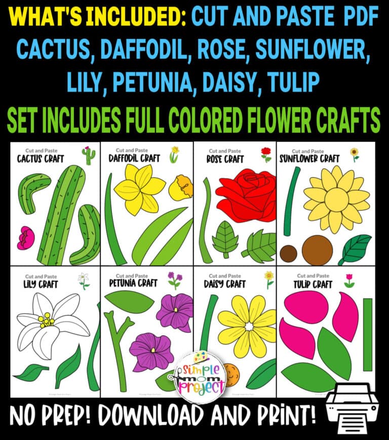 Full Colored Flower Cut and Paste Craft Templates - Simple Mom Project ...
