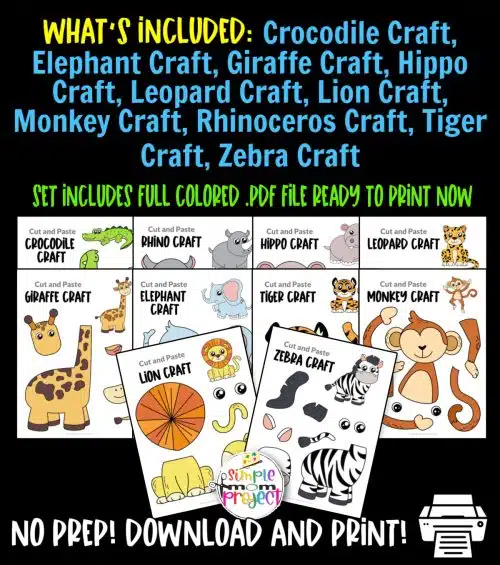 Safari Animal Crafts – 10 Full-Color Printable Cut & Paste Templates ...
