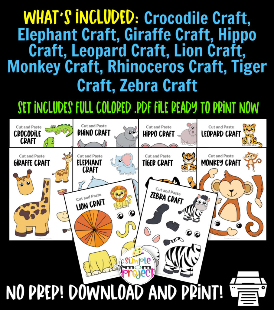 Full Colored Safari Animal Cut and Paste Craft Templates - Simple Mom ...
