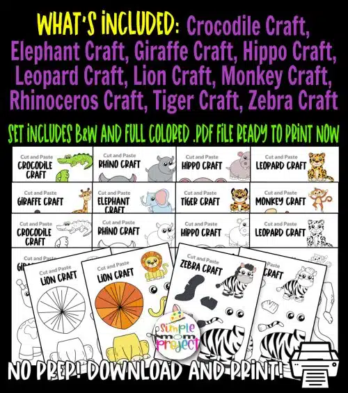 Safari Animal Crafts Mega Bundle – 20 Printable Cut & Paste Templates ...
