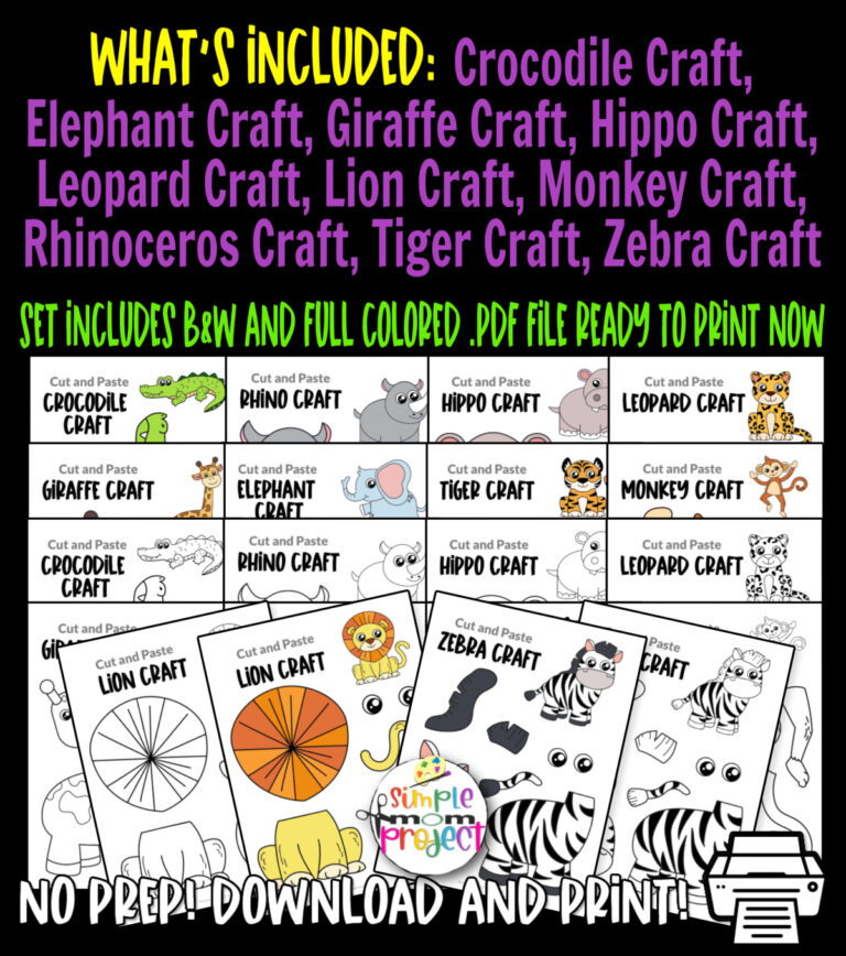 Safari Animal Crafts Mega Bundle – 20 Printable Cut & Paste Templates ...