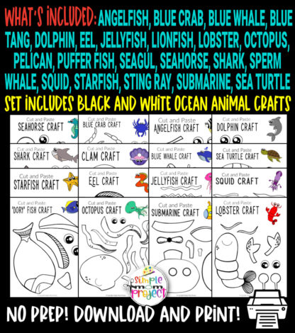 Ocean Animal Crafts – 22 Black & White Printable Cut & Paste Templates ...