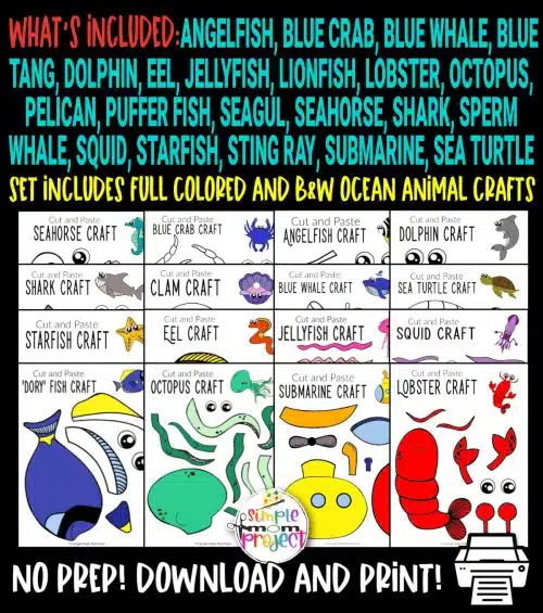 Ocean Animal Crafts Mega Bundle – 45 Printable Cut & Paste Templates ...