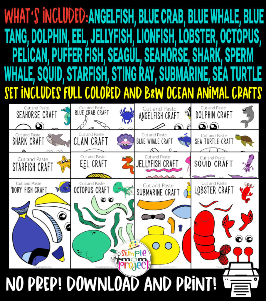 Ocean Animal Crafts Mega Bundle – 45 Printable Cut & Paste Templates ...