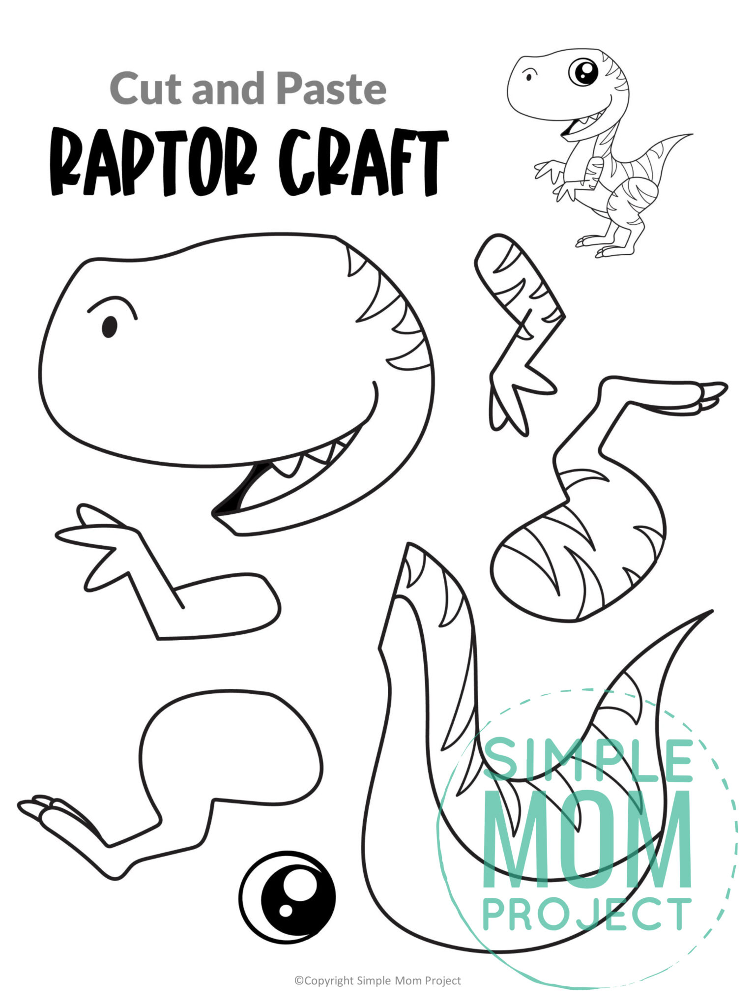 Dinosaur Crafts Mega Bundle – 20 Printable Cut & Paste Templates (Color ...