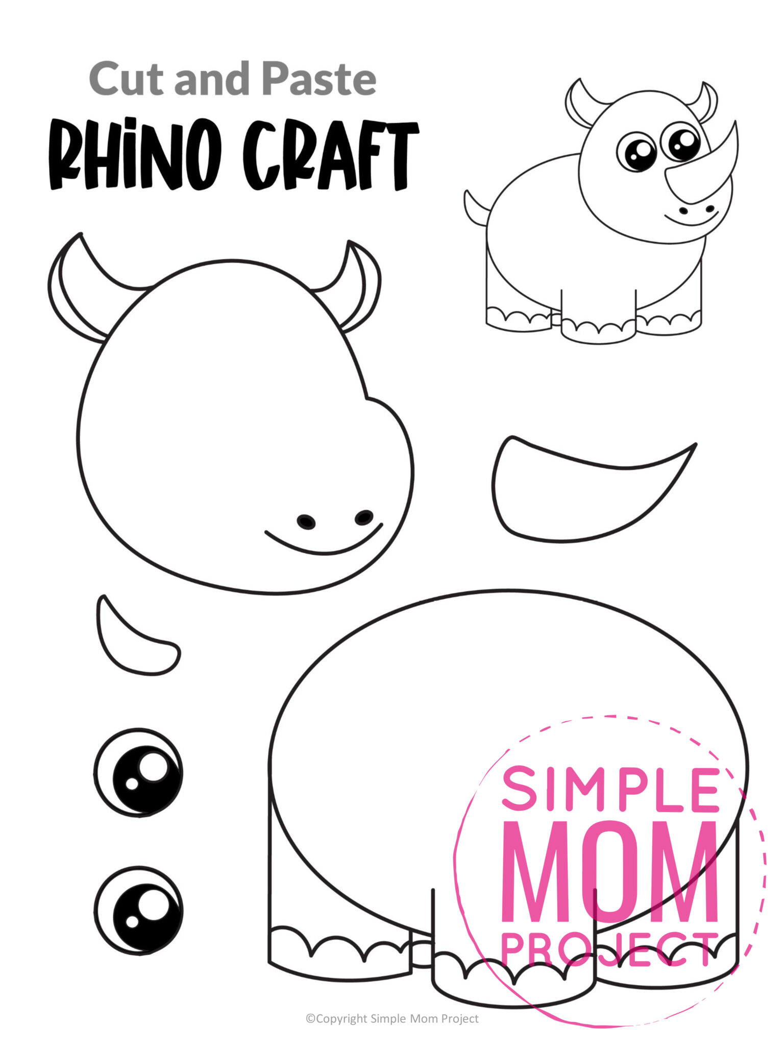 Safari Animal Crafts – 10 Black & White Printable Cut & Paste Templates ...