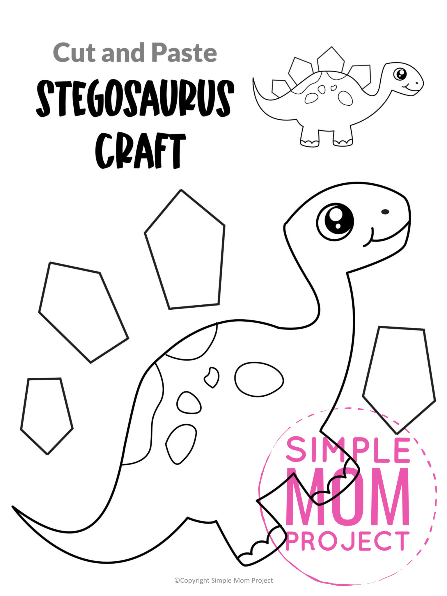 Black and White Dinosaur Cut and Paste Craft Templates - Simple Mom ...