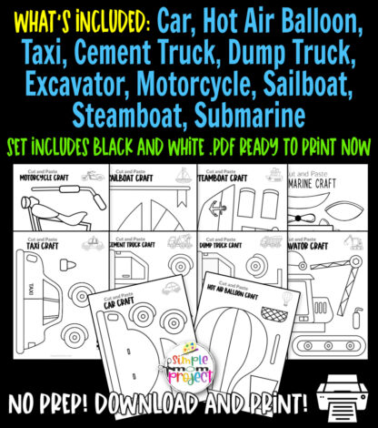 Transportation Cut and Paste Craft Templates - Simple Mom Project Store