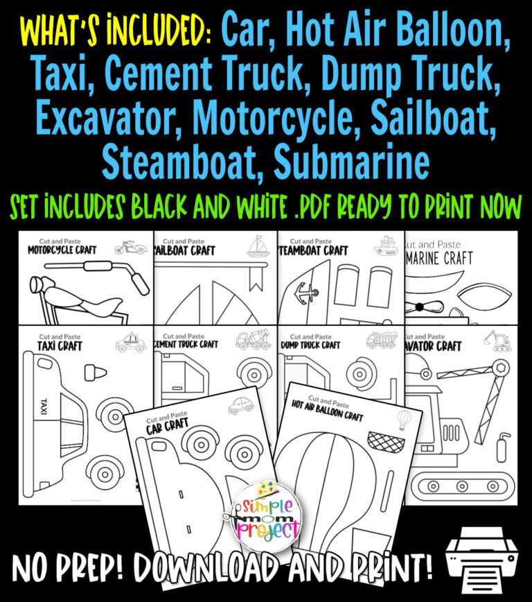 Transportation Cut and Paste Craft Templates – Simple Mom Project Store