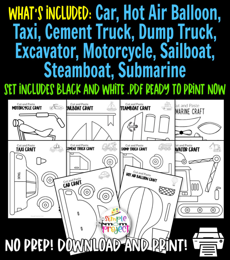 Transportation Cut and Paste Craft Templates – Simple Mom Project Store